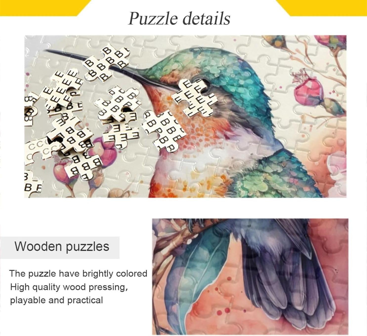 Wooden Jigsaw Puzzle 1000 Pieces Watercolor Hummingbird Print, Zigsaw ...