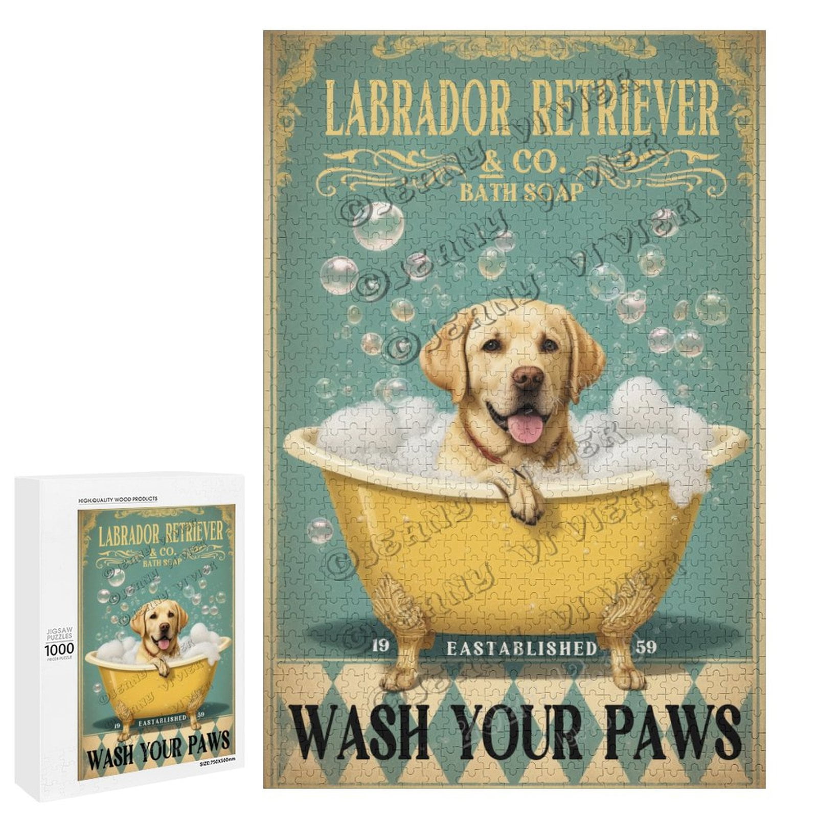 Wooden Jigsaw Puzzle 1000 pcs - Labrador Retriever with Wash Your Paws ...