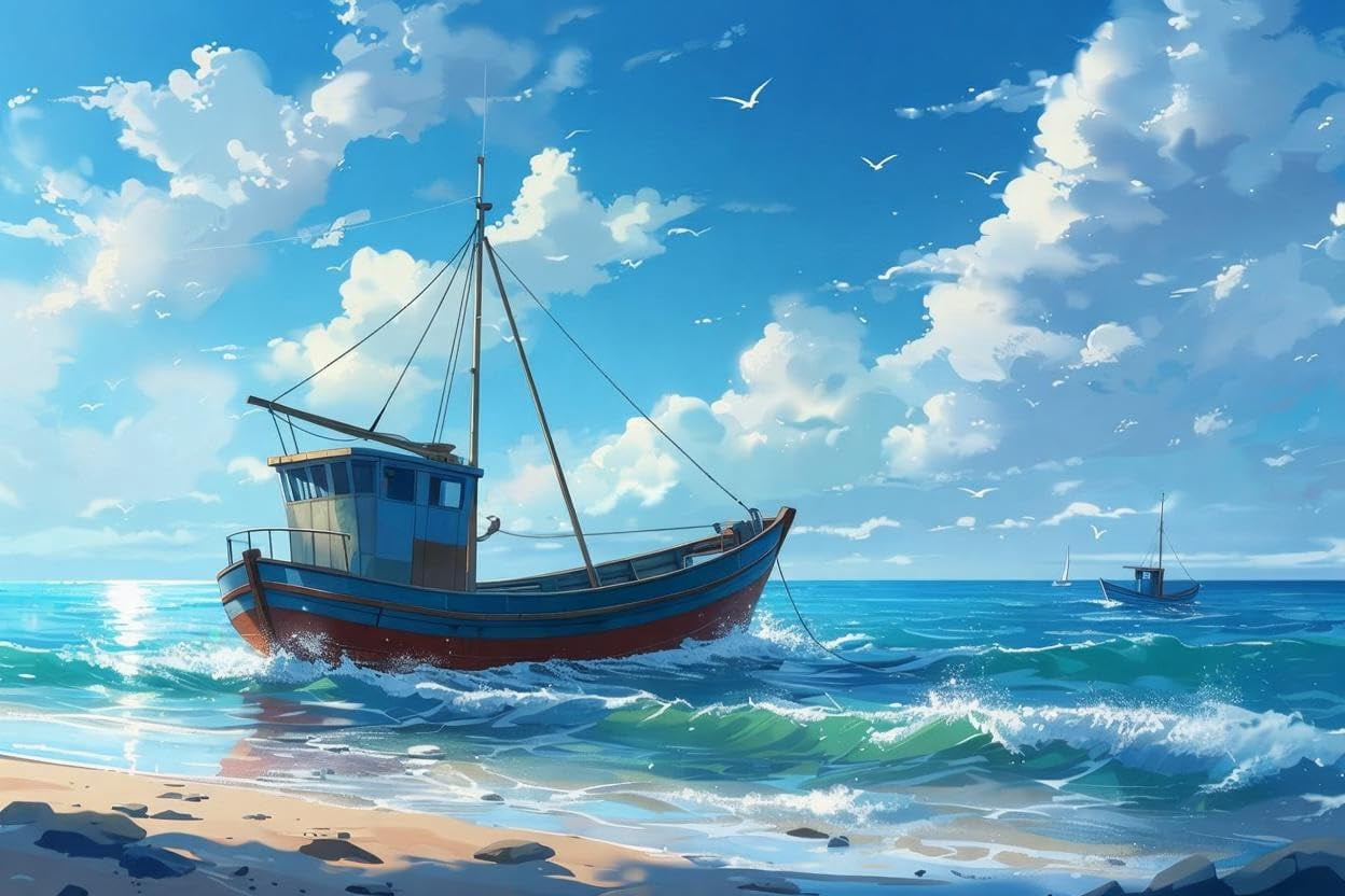 Wooden Jigsaw Puzzle 500 Piece Fishing Boat Seaside Anime Wooden Jigsaw ...