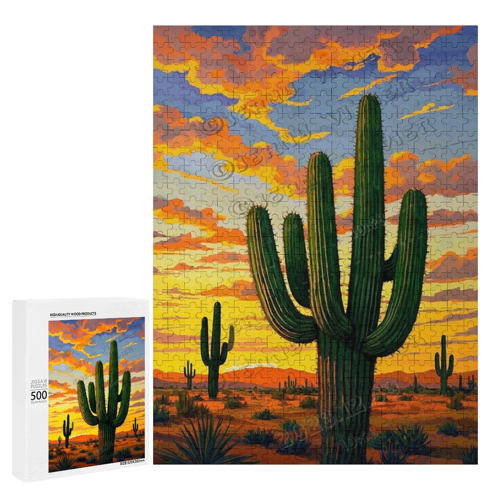 Wooden Jigsaw Puzzle (500 Pieces) – Cactus Botanical Decor, Brain ...