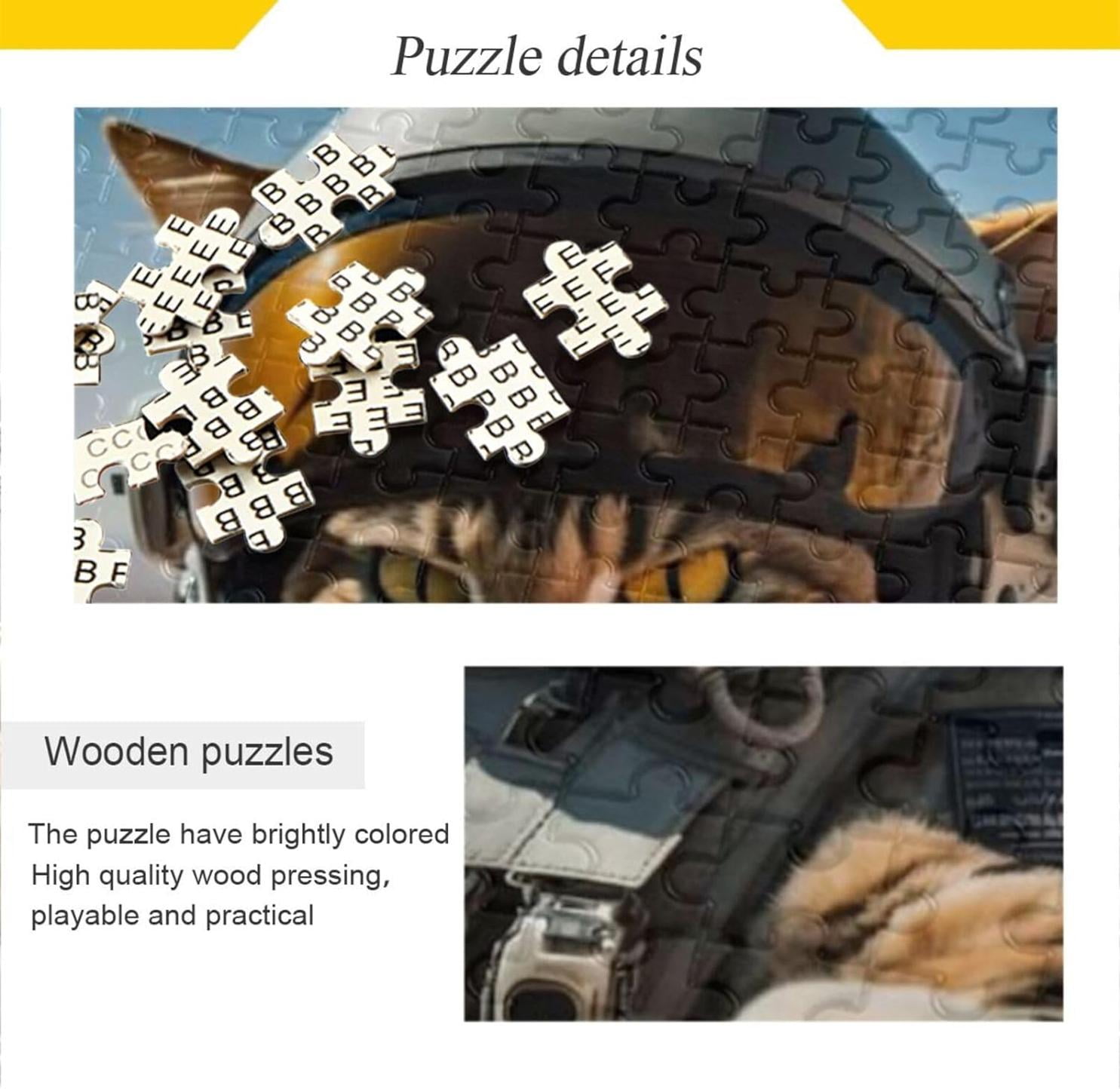 Wooden Jigsaw Puzzle 500 Pieces Cat Pilot Print, Zigsaw with Alphabet ...