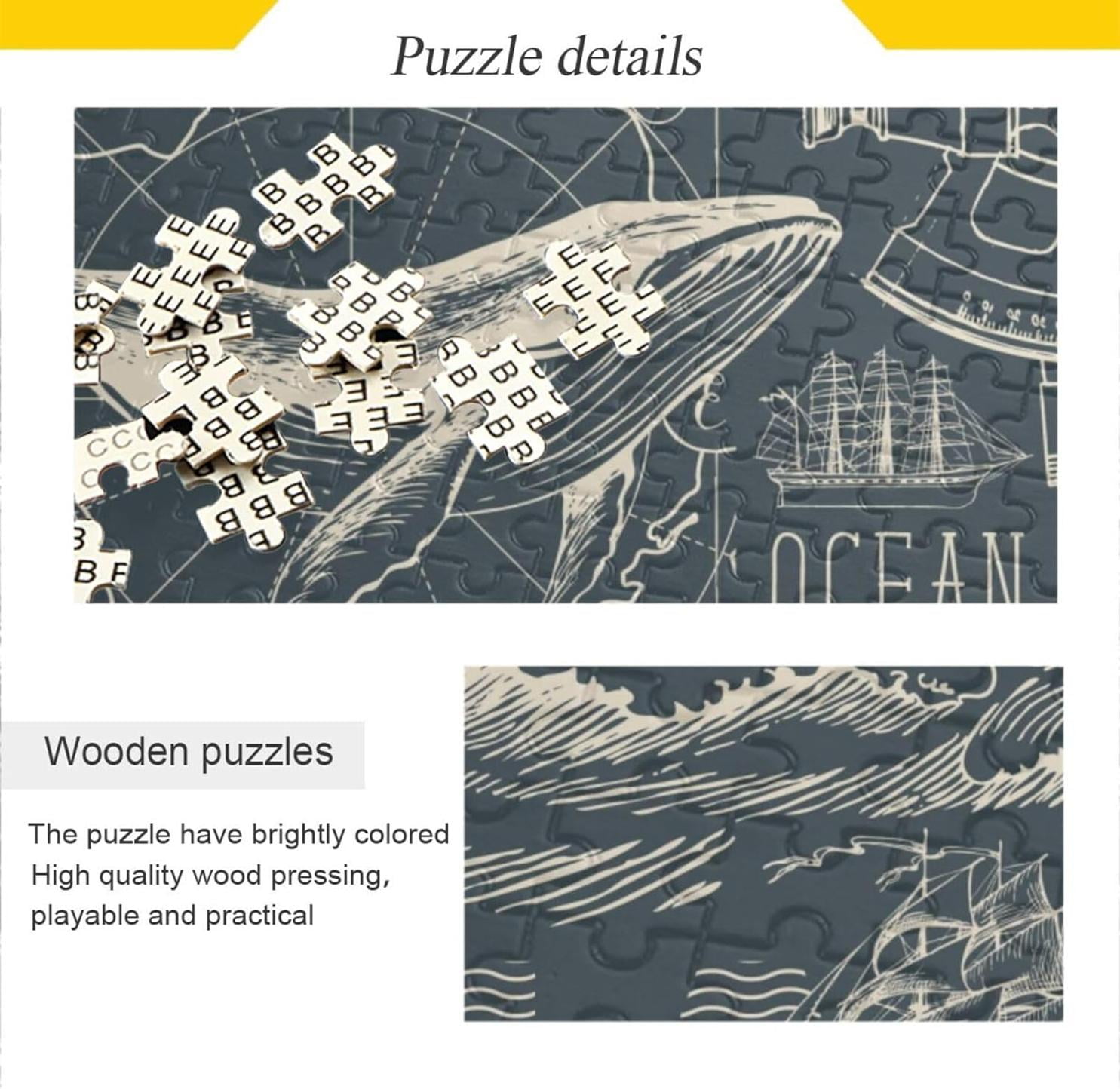 Wooden Jigsaw Puzzle 500 Pieces Nautical Whale Shark Print, Zigsaw with ...