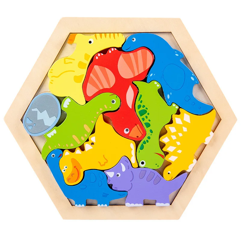 Wooden Jigsaw Puzzle Kids Toy Cartoon Dinosaur Animal Wood Puzzles Game ...