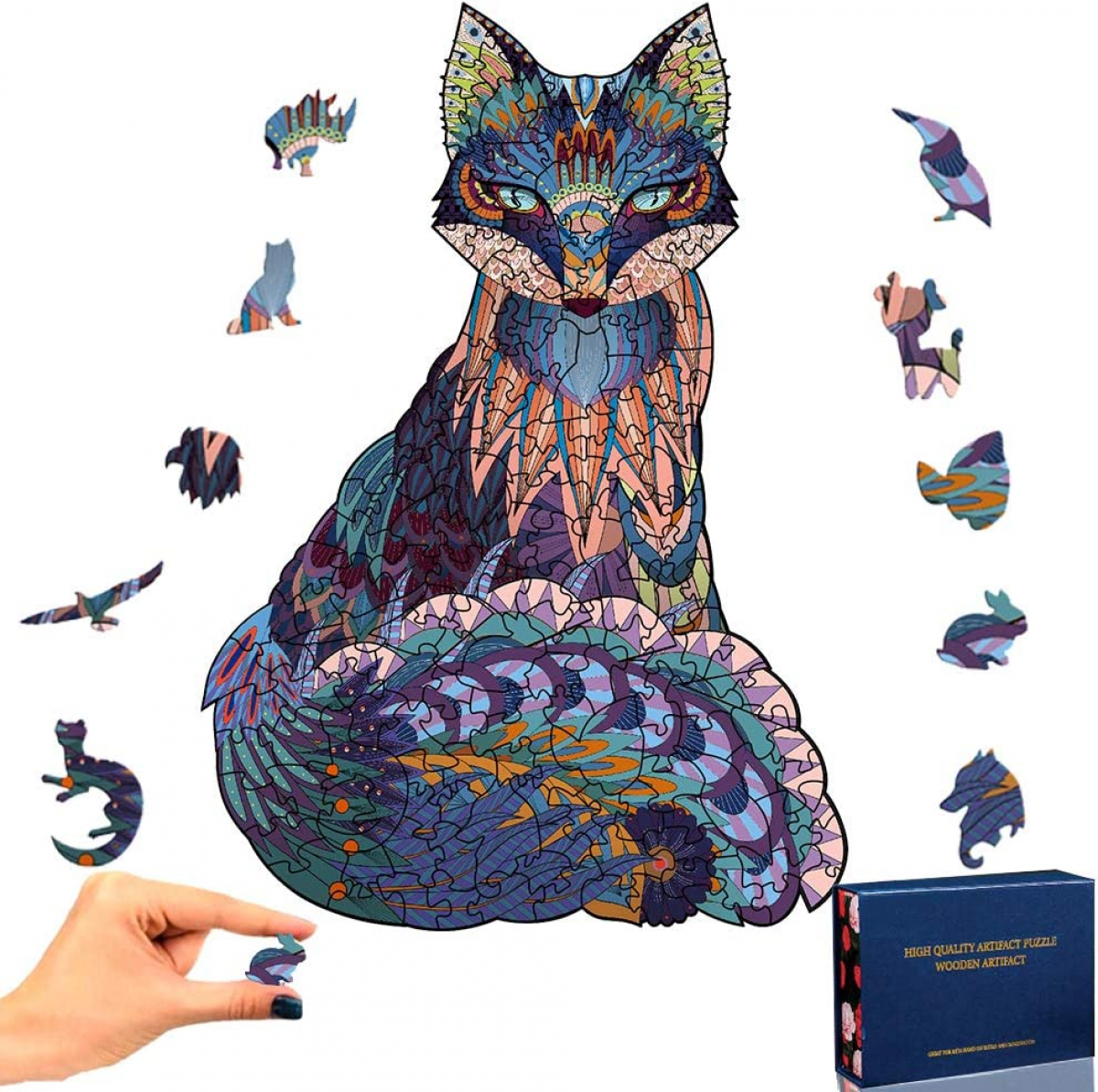 YANSION Fox Shaped Wooden Jigsaw Puzzle, 100 Pieces, Laser Cut, Bright ...