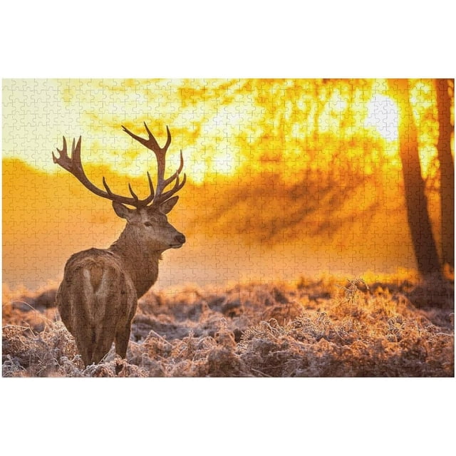 Wooden Jigsaw Puzzles for Adults 1000 Piece Red Deer in Morning Sun ...