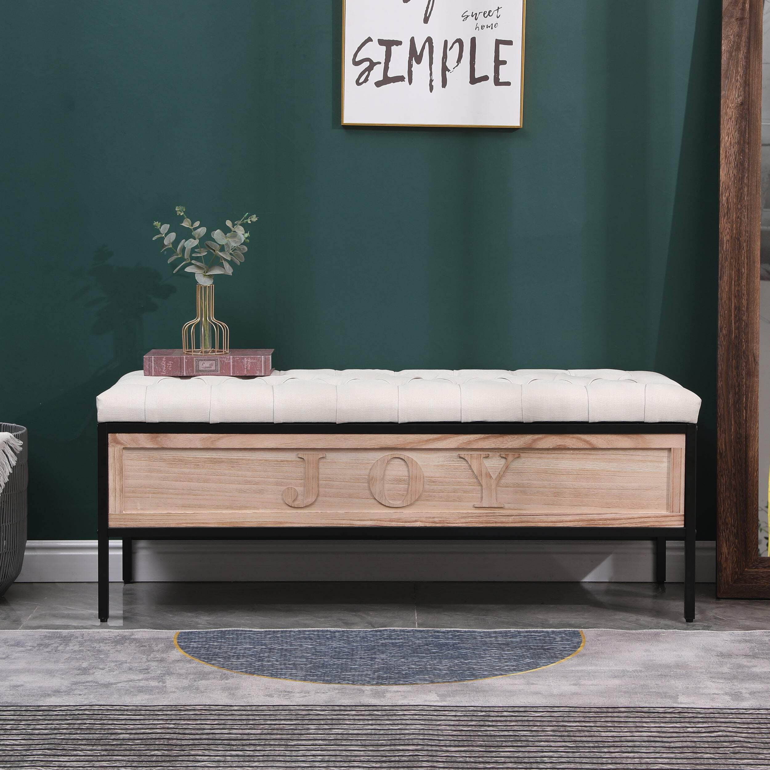 Wooden Joy Storage Bench For Bedroom End Of Bed Upholstered Benches 48 ...