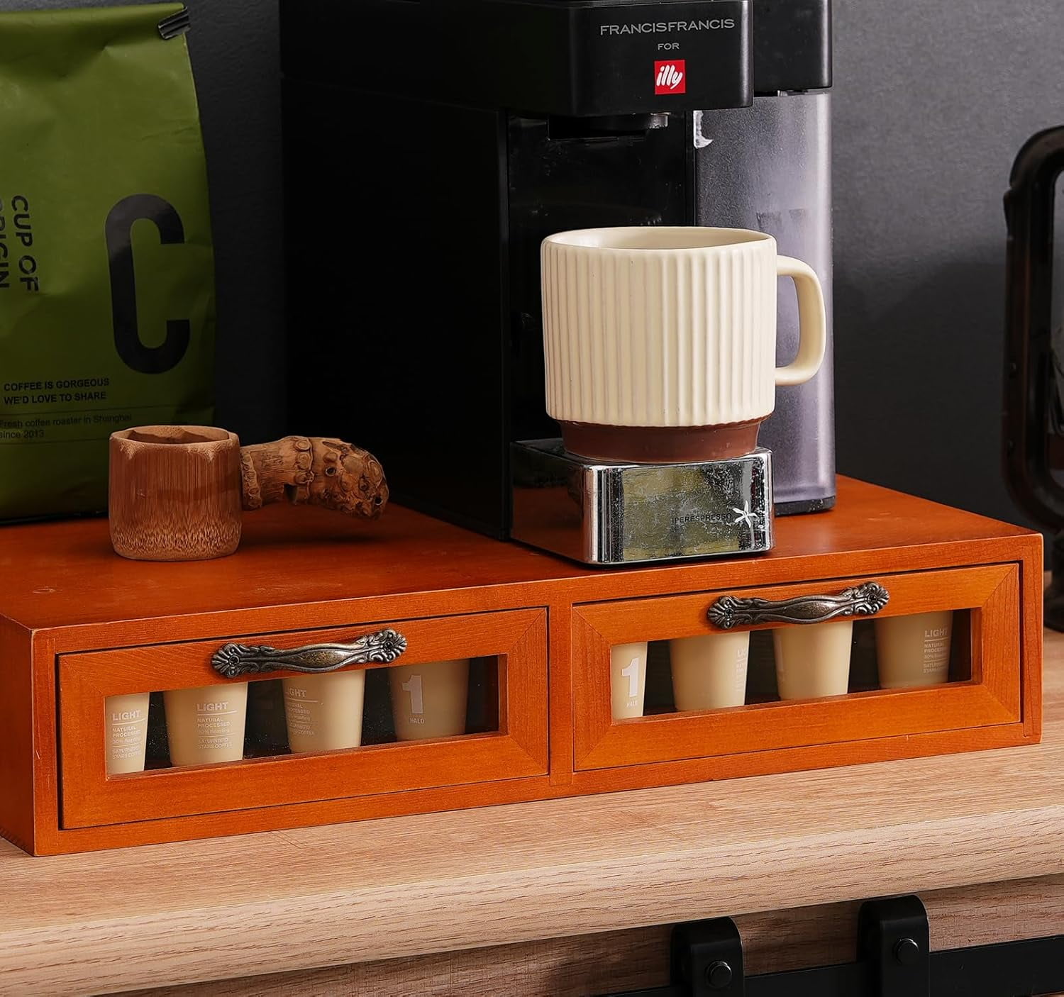 Wooden K Cup Holder with 2 Smooth Drawers- 15.6"D x 11.7"W x 3.1"H ...