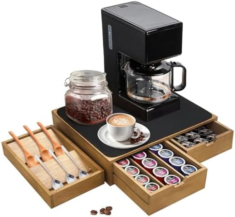 Wooden K Cup Holder Organizer,Coffee Cup Drawer With Coffee Mat Coffee ...