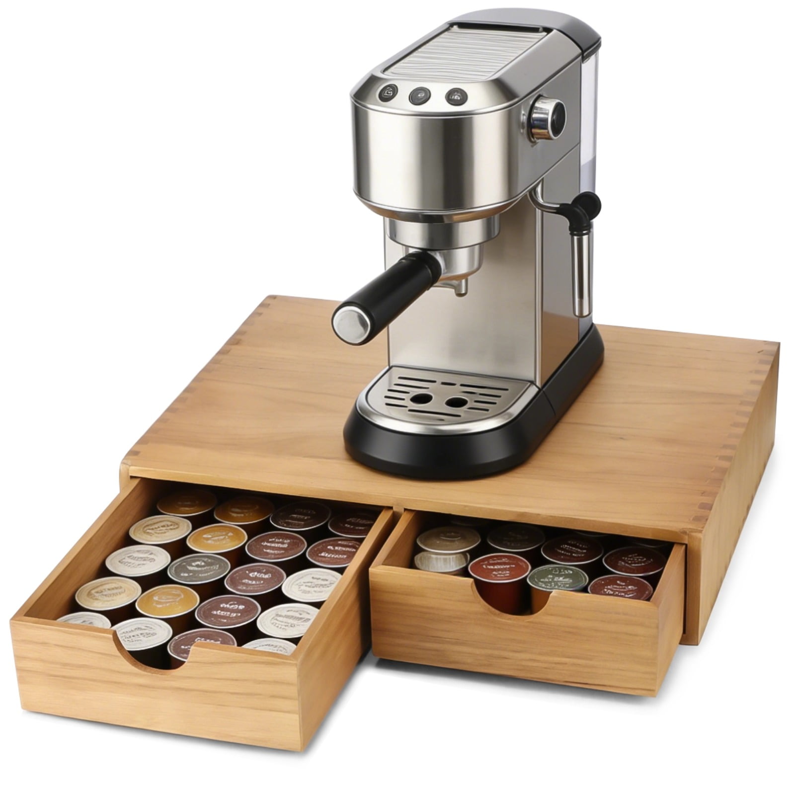 Wooden Coffee Pod Storage Box with 2 Drawers, Wood Coffee Pods and Tea ...