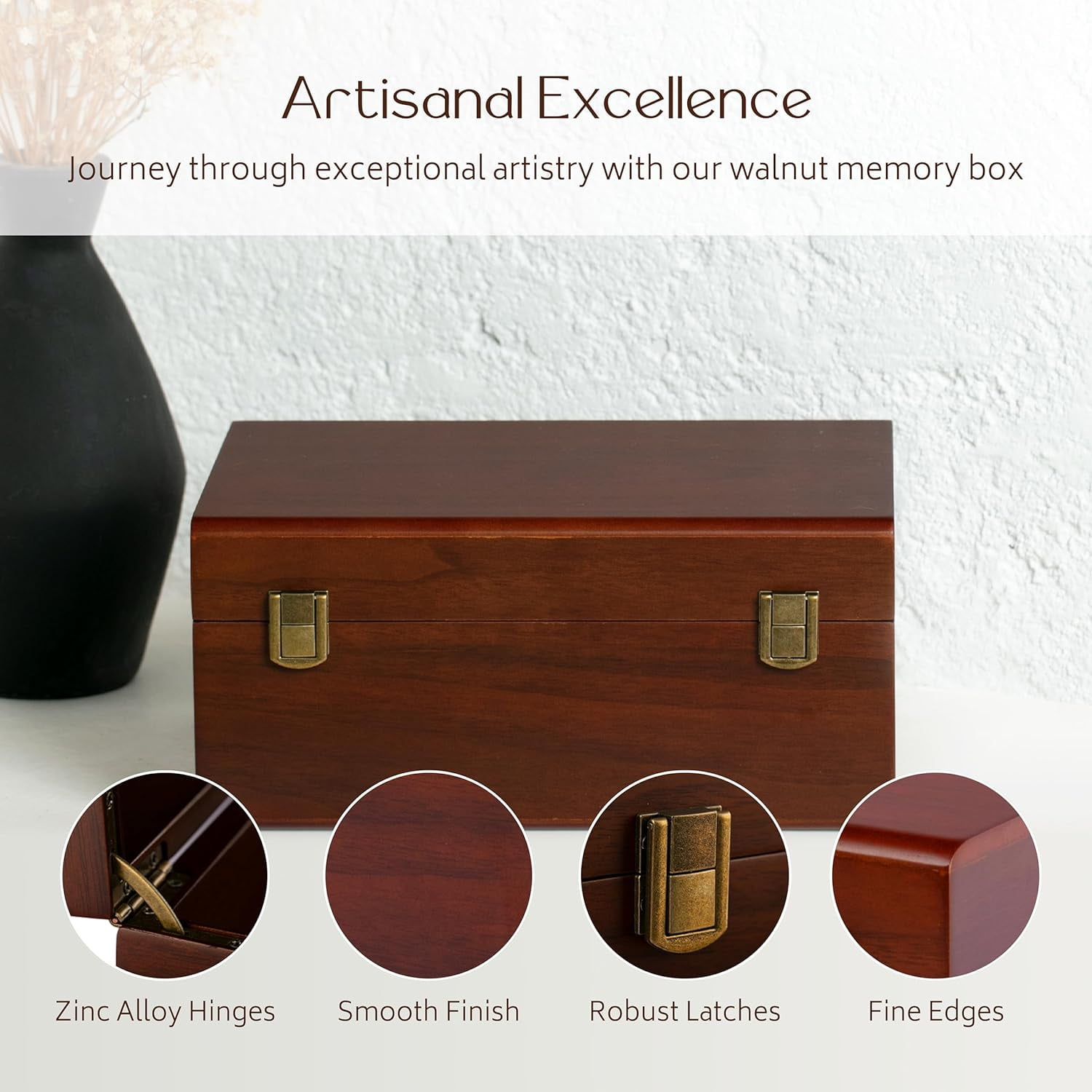 Wooden Keepsake Box - Walnut Wooden Storage Box with Hinged Lid - Dual ...