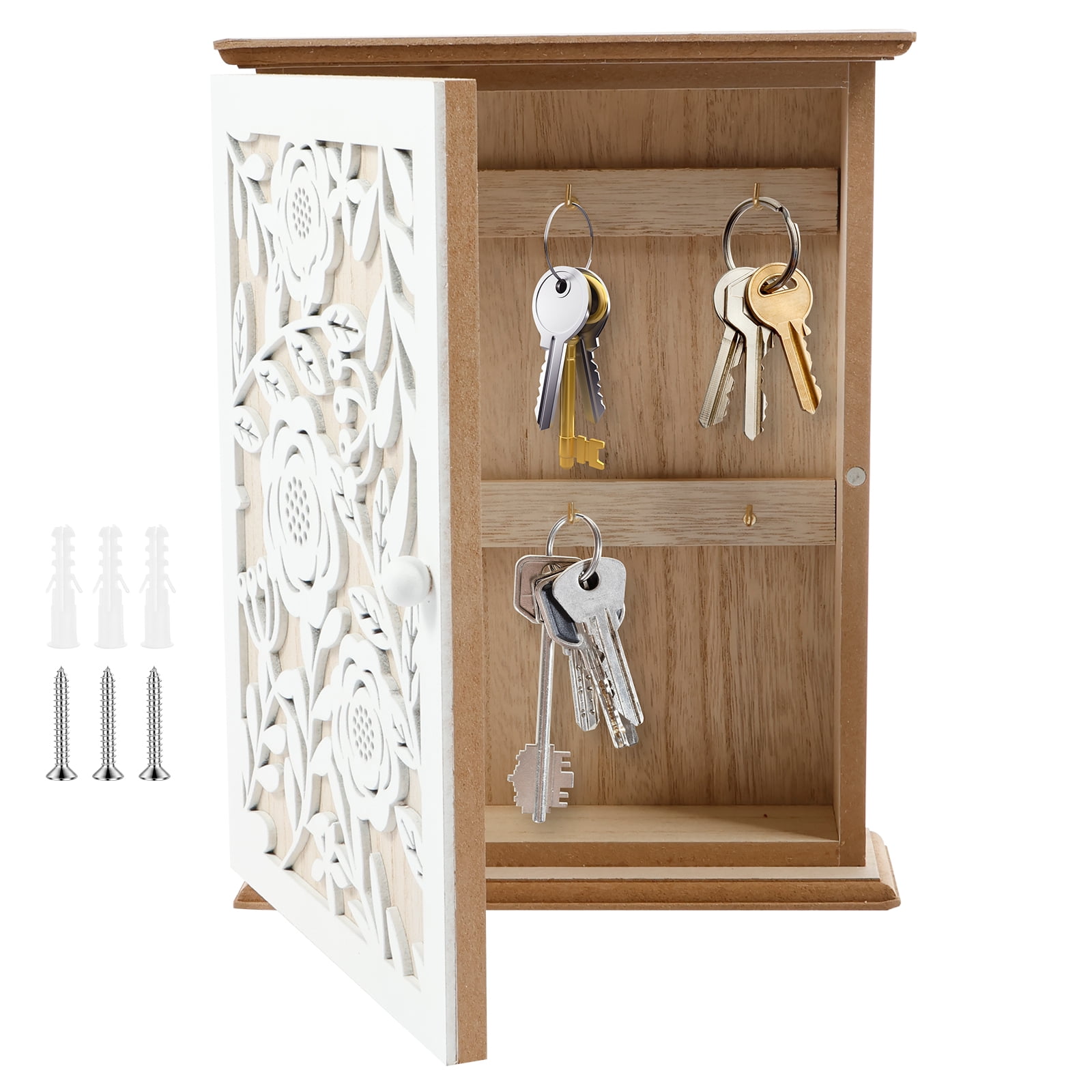 Wooden Key Box Decorative Wall Key Holder with 6 Key Hooks Practical ...
