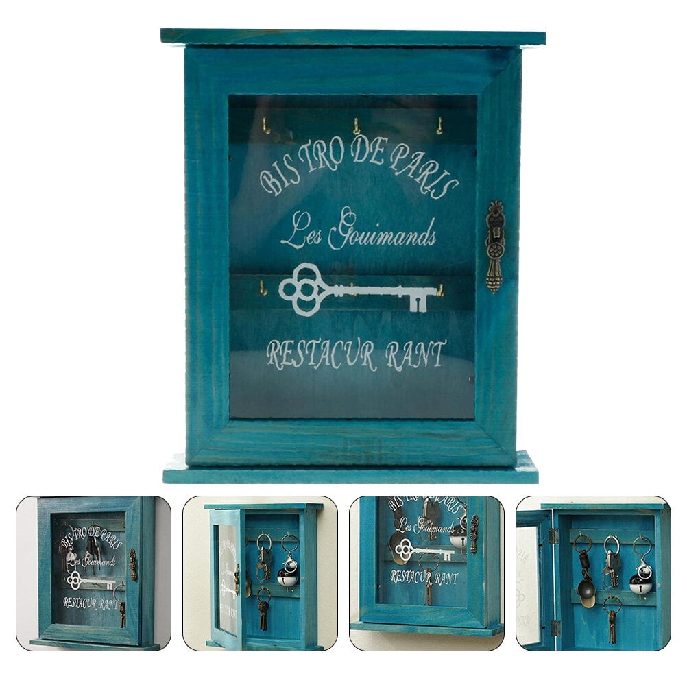 Wooden Key Cabinet Wall Mounted Decorative Key Holder Box Organizer ...