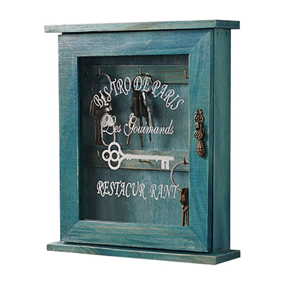 Wooden Key Holder Box Wooden Key Storage Cabinet With Six Hooks ...