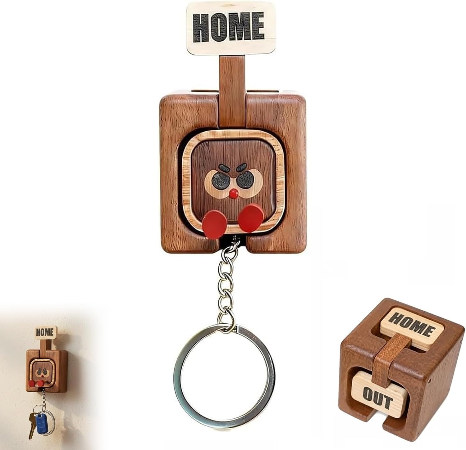Wooden Key Holder Organizer Wall Mounted Solid Wood Keychain Hooks for ...