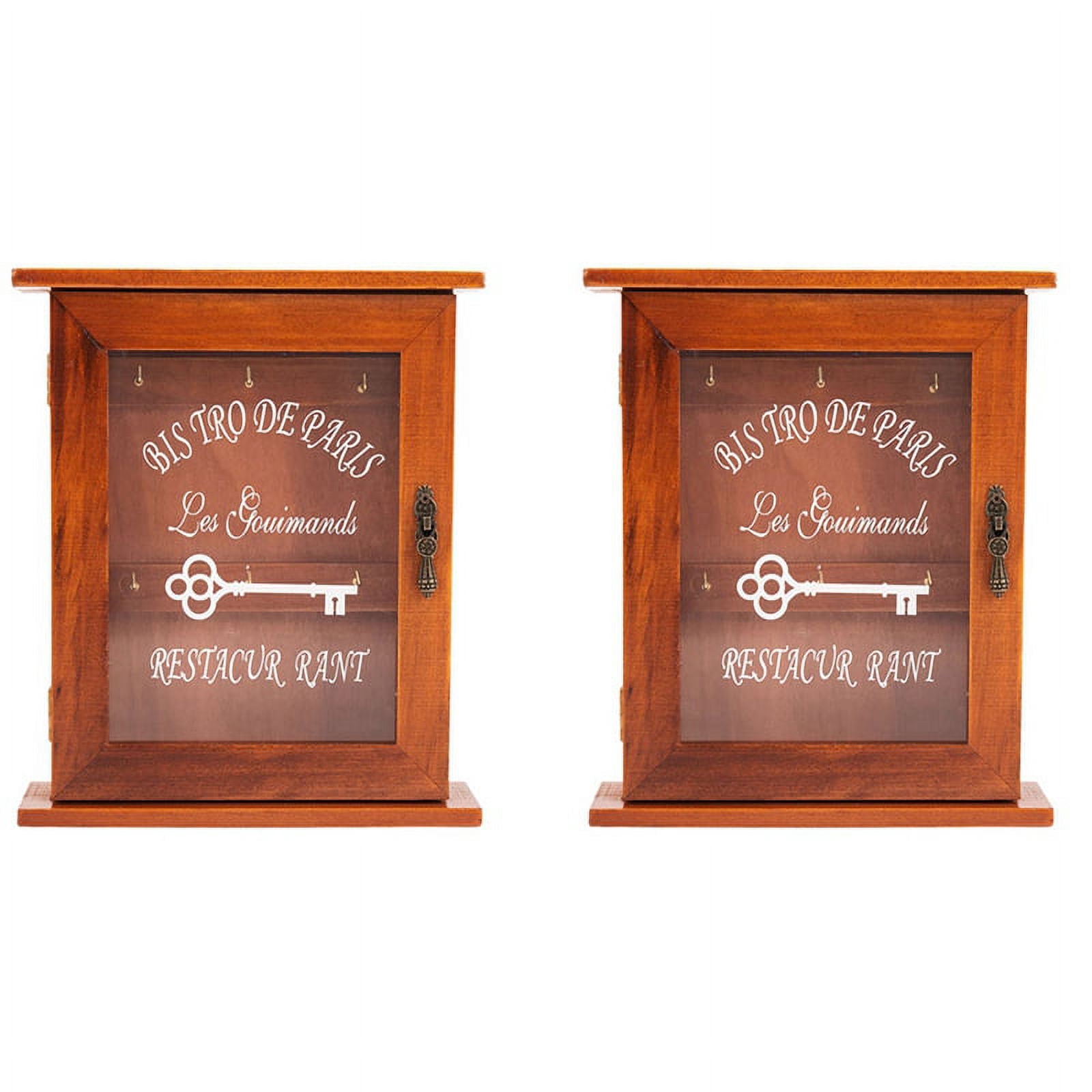 Wooden Key Storage Cabinet Key Holder Box with Hanging Hooks Brown ...