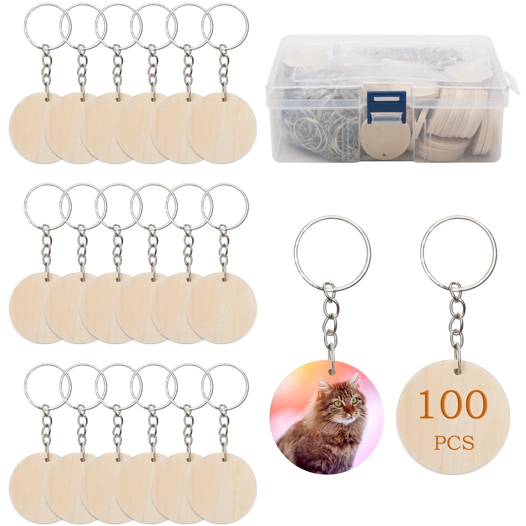 Wooden Keychain Blanks, 100PCS Key Chains for Crafts, Finely Polished ...