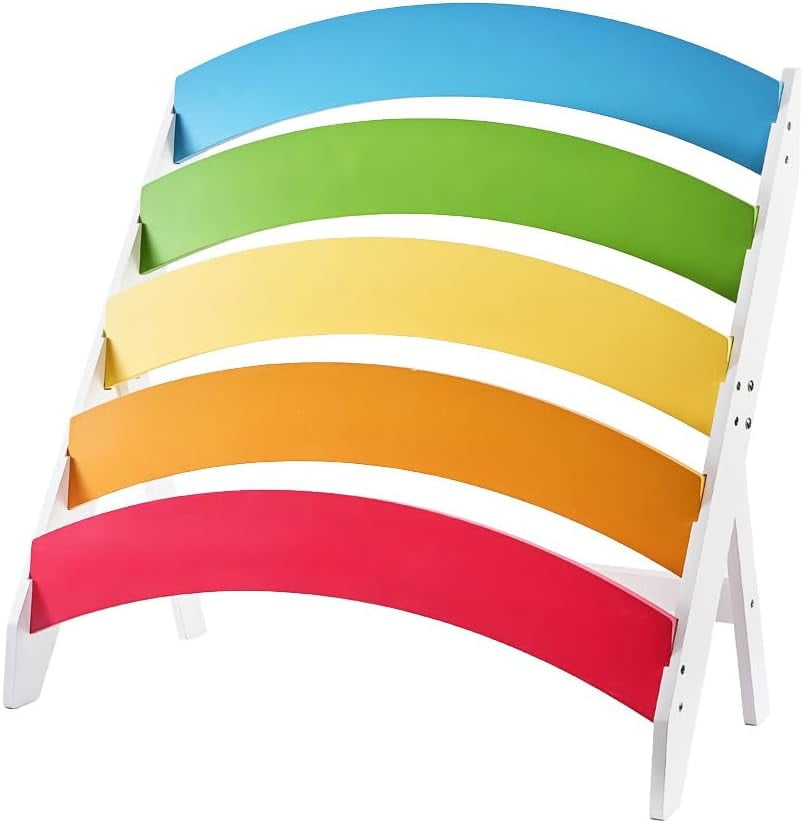 Wooden Kids Bookshelf, Rainbow Book Shelf for Kids Rooms, 4 Tier ...