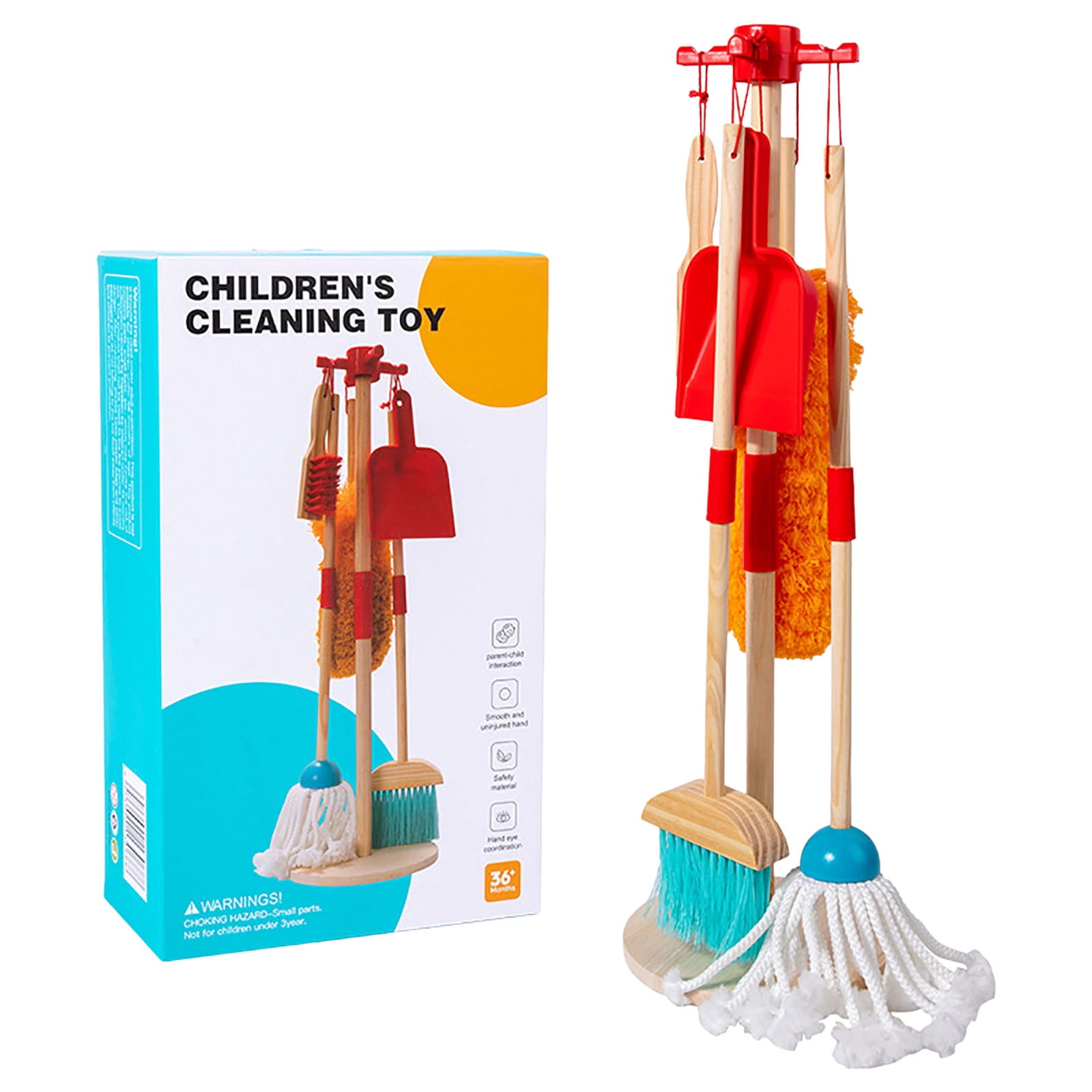 Wooden Kids Cleaning Toy Set for Toddlers Mop Broom and Dustpan Set, 10 ...