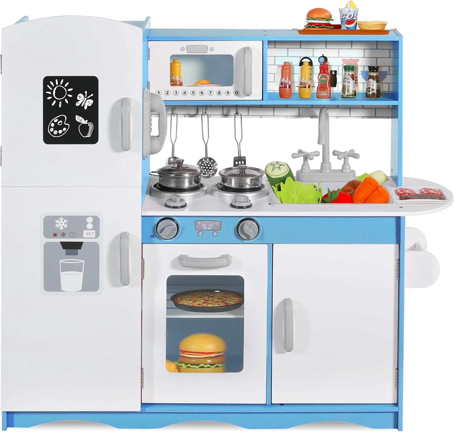 Wooden Kids Kitchen Playset, Modern Wooden Play Kitchen Sets w/Lighted ...