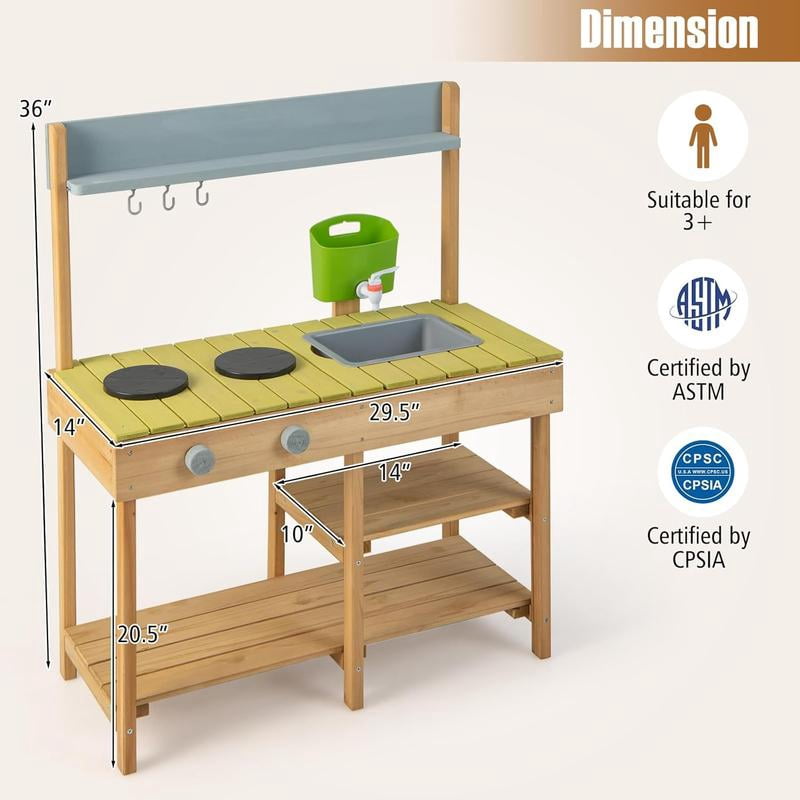 Wooden Kids Play Kitchen, Outdoor Mud Kitchen with Removable Sink ...