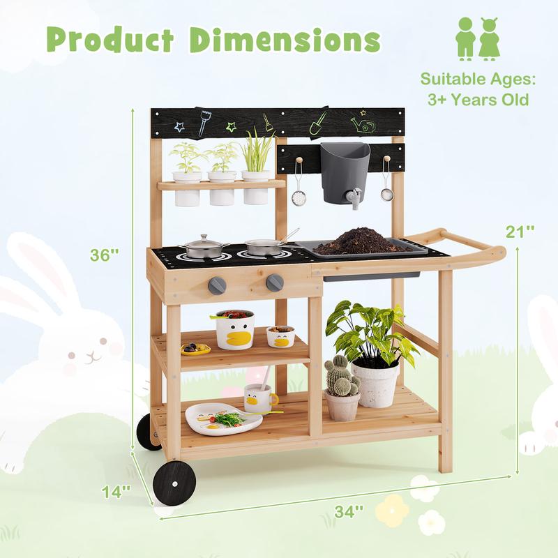 Wooden Kids Play Kitchen, Outdoor Mud Kitchen with Removable Sink ...
