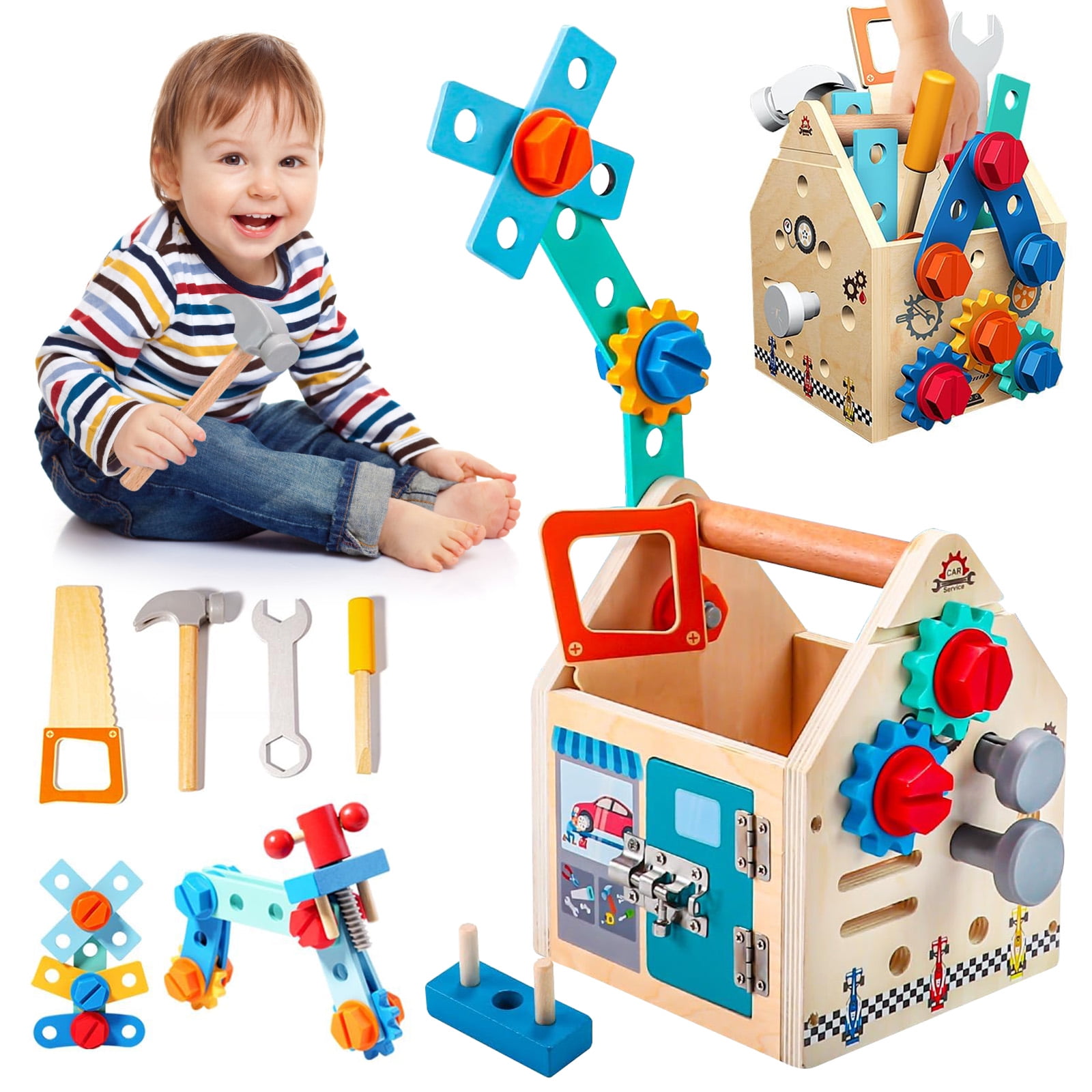 Wooden Kids Tool Set,Montessori Toys for 2 3 4 Year Olds Toddler Tool ...