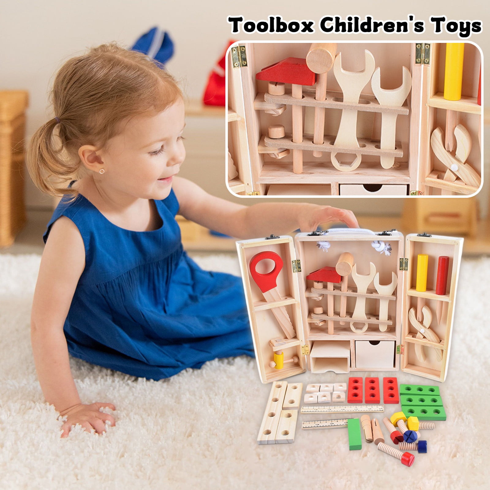 Wooden Kids Tool Set,Tool Kit for Kid with Wooden Tool Box,Educational ...
