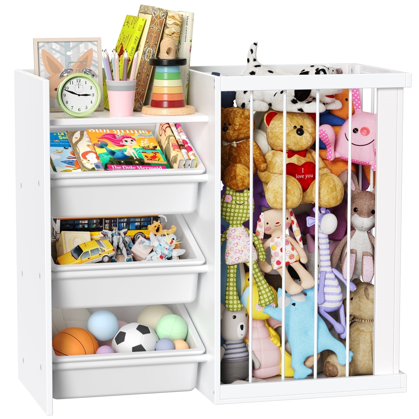 3-in-1 Kids Bookshelf and Stuffed Animal Storage with Corner Protectors ...