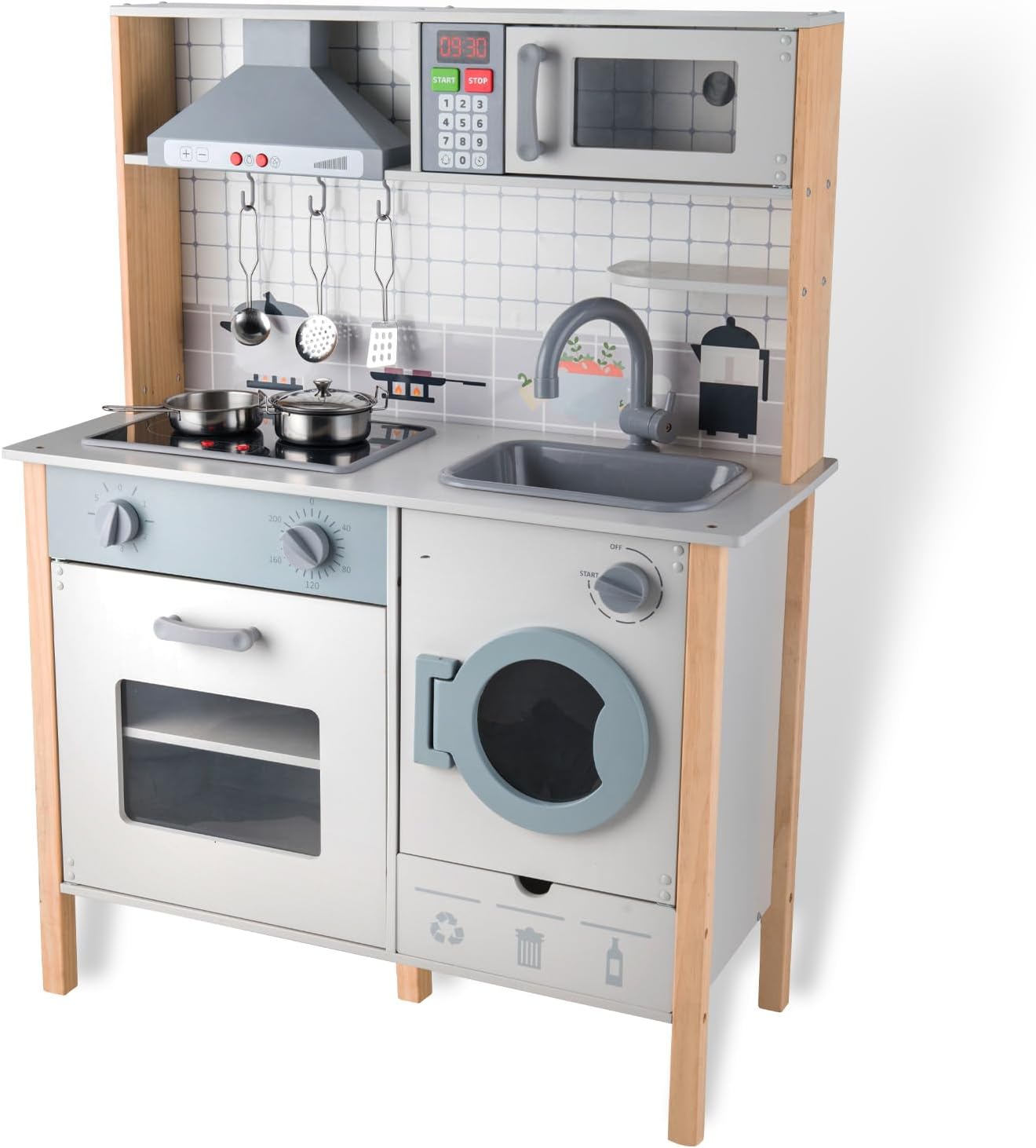 Wooden Kitchen for Kids Ages 3-8, Pretend Play Kitchen for Toddlers ...