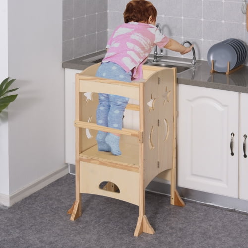 Wooden Kitchen Step Stool for Kids, Foldable Toddler Tower, Helper ...