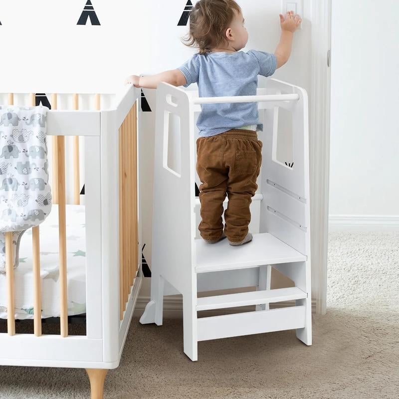 Wooden Kitchen Step Stool for Kids with Adjustable Footrest - Walmart.com