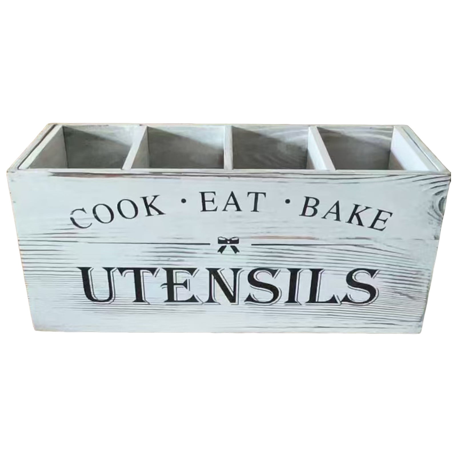 Wooden Kitchen Utensil Caddy - Extra Large 4-Section Countertop ...