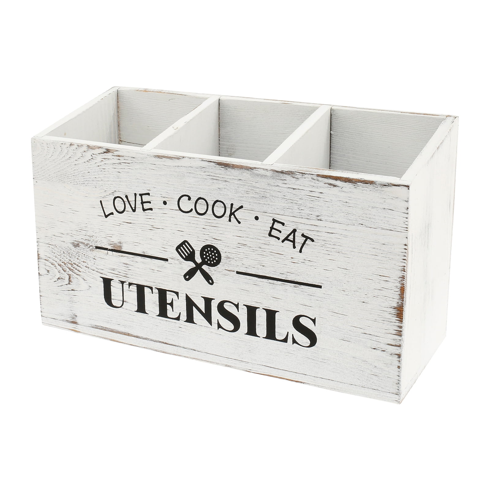 Wooden Kitchen Utensil Holder 3 Compartments Large Kitchen Utensil ...