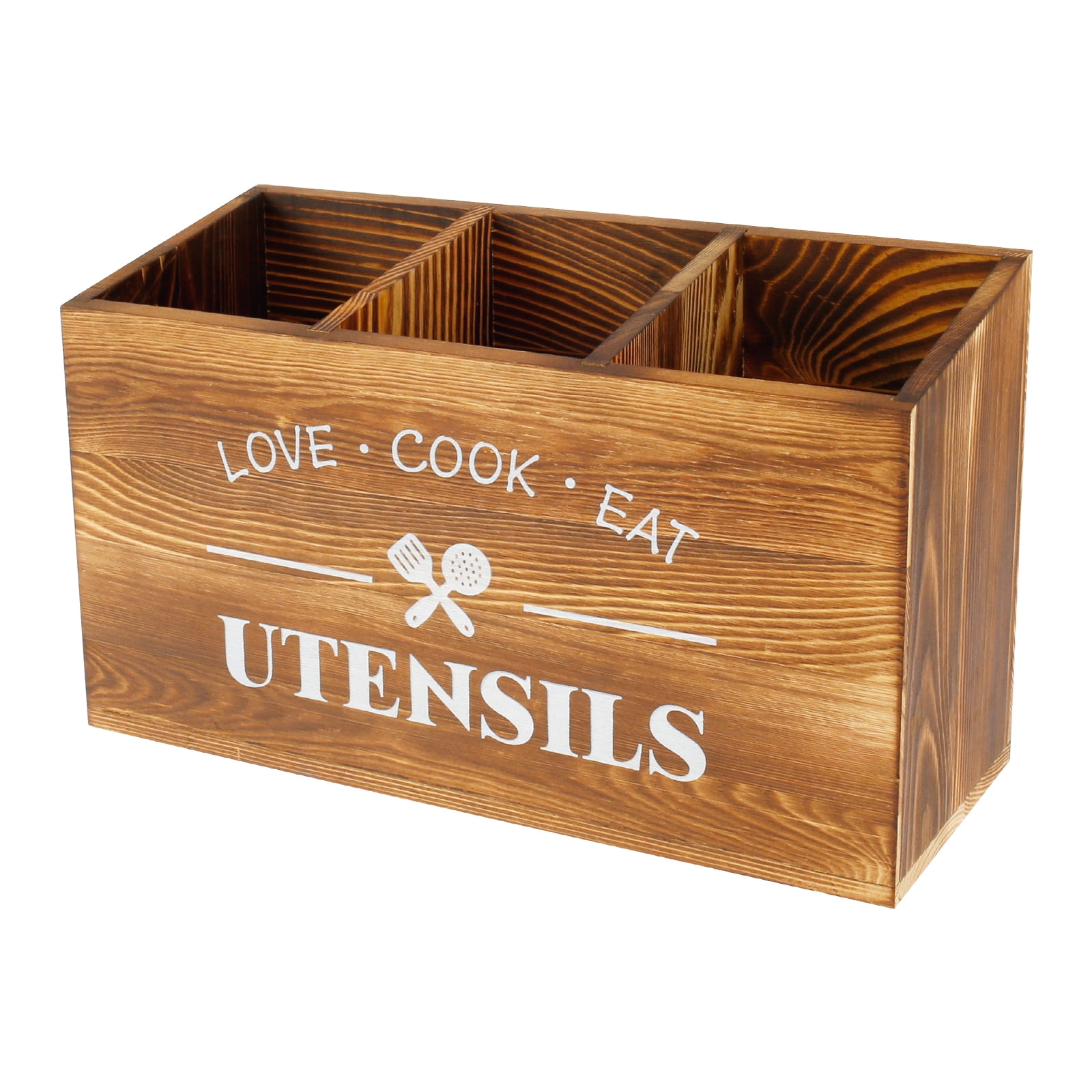 Wooden Kitchen Utensil Holder 3 Compartments Large Kitchen Utensil ...