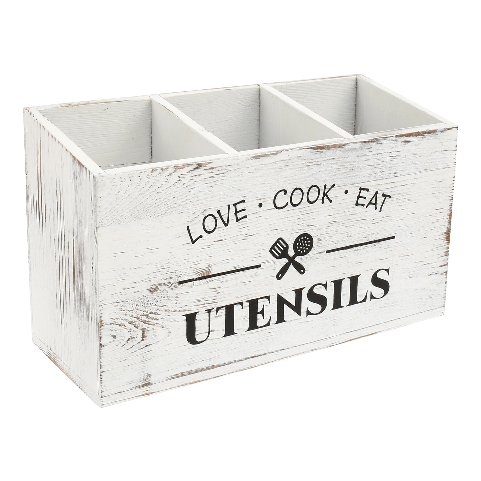 Wooden Kitchen Utensil Holder 3 Compartments Large Kitchen Utensil ...