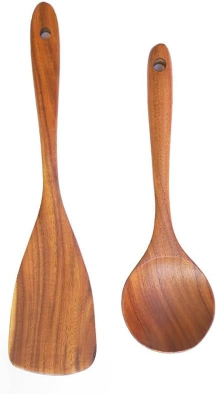 Wooden Kitchen Utensil Set, 2-Piece Nonstick Cookware Tools with Flat ...