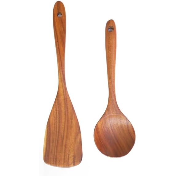 Wooden Kitchen Utensil Set, 2-Piece Nonstick Cookware Tools with Flat ...