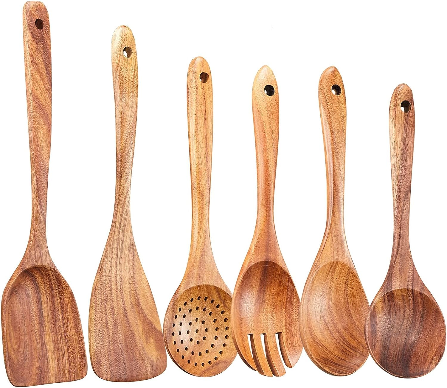Wooden Kitchen Utensils Set, 6Pcs Wooden Spoons for Cooking,Wooden ...