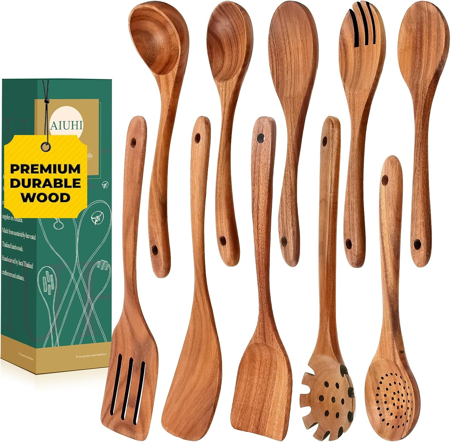 Wooden Kitchen Utensils Set, Smooth Finish Wooden Spoons for Cooking ...