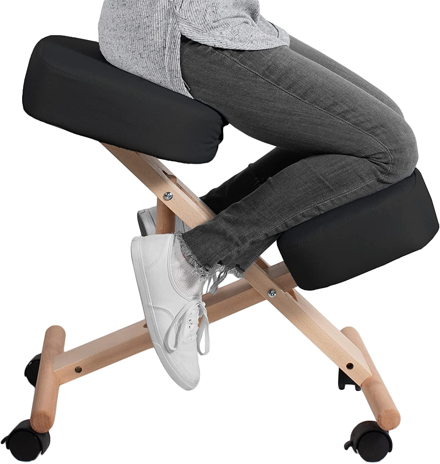 Wooden Kneeling Chair with Wheels, Adjustable Ergonomic Stool for Home ...