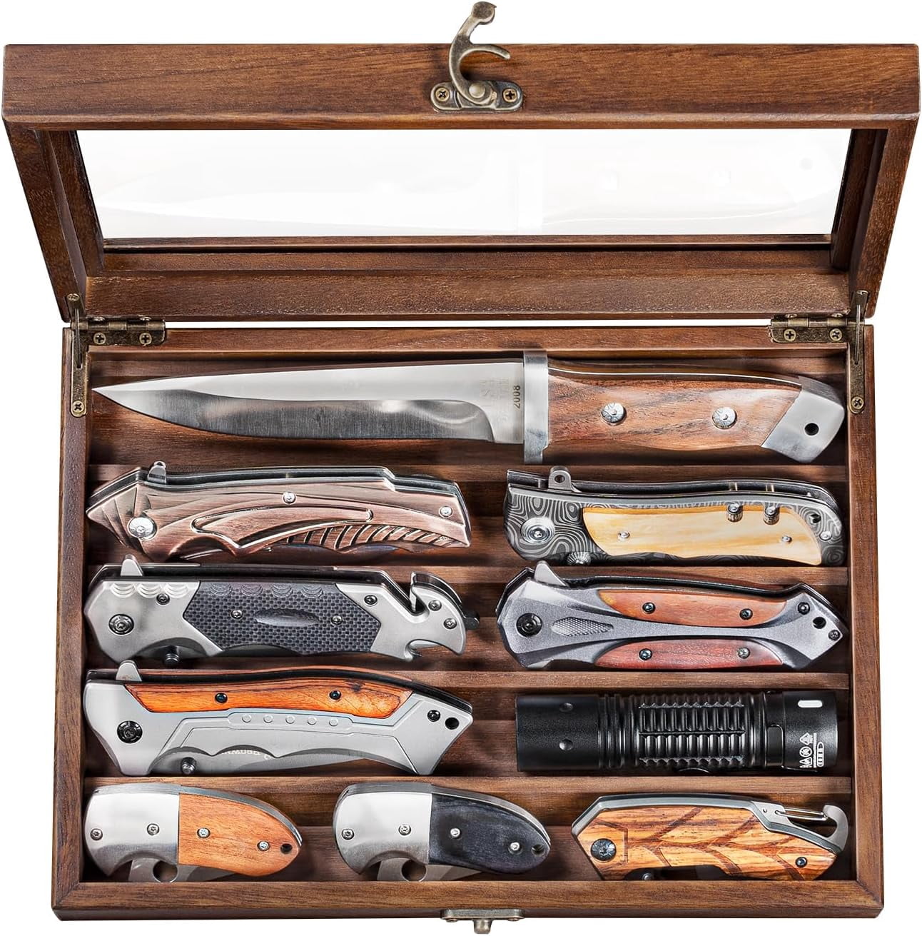 Wooden Knife Display Case, Pocket Knife Organizer for Men's Collection ...
