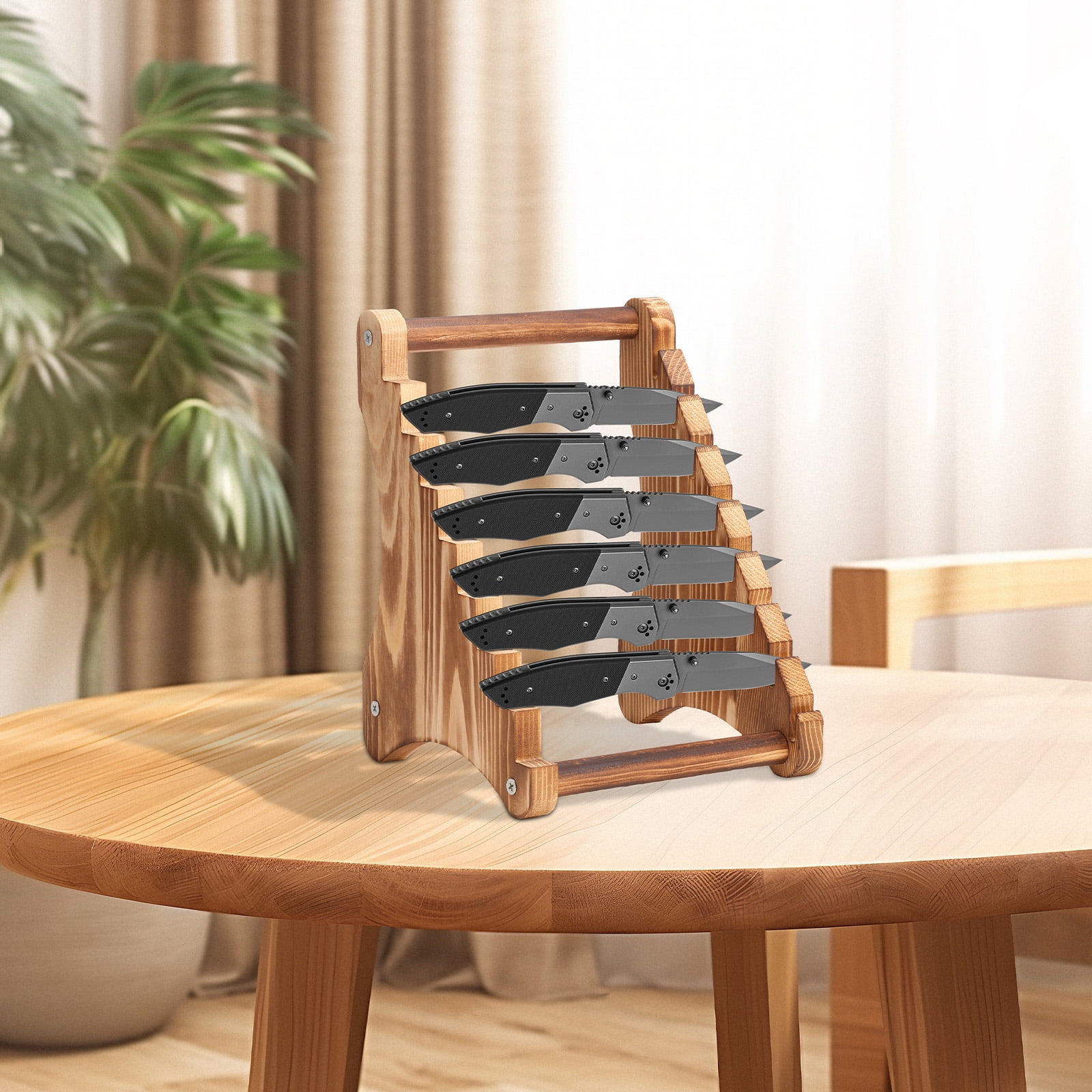 Wooden Knife Stand 7 Layers Wood Knife Display Rack Stable Kitchen ...