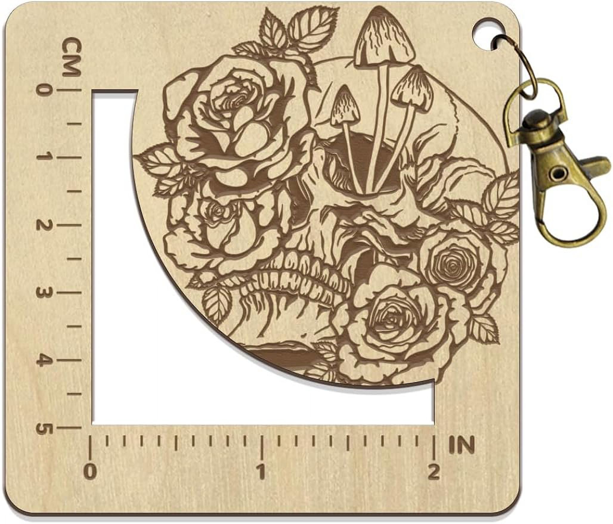 Wooden Knitting Gauge Skull with Floral Pattern Spinning Control Card ...