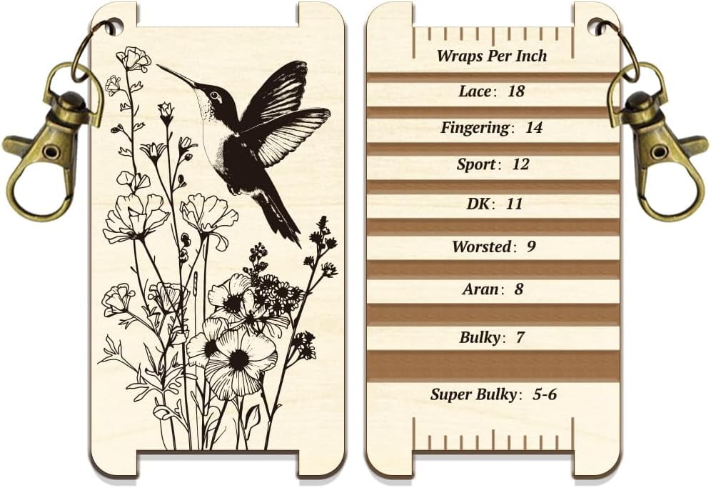 Wooden Knitting Tool Wraps Per Inch Guide Ruler Hummingbird 7.5x4x0.3cm ...