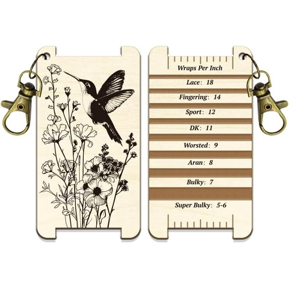 Wooden Knitting Tool Wraps Per Inch Guide Ruler Hummingbird 7.5x4x0.3cm ...