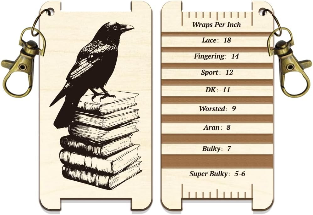 Wooden Knitting Tool Wraps Per Inch Guide Ruler Raven 7.5x4x0.3cm Hole ...