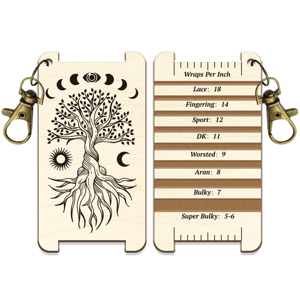 Wooden Knitting Tool Wraps Per Inch Guide Ruler Tree 7.5x4x0.3cm Hole ...