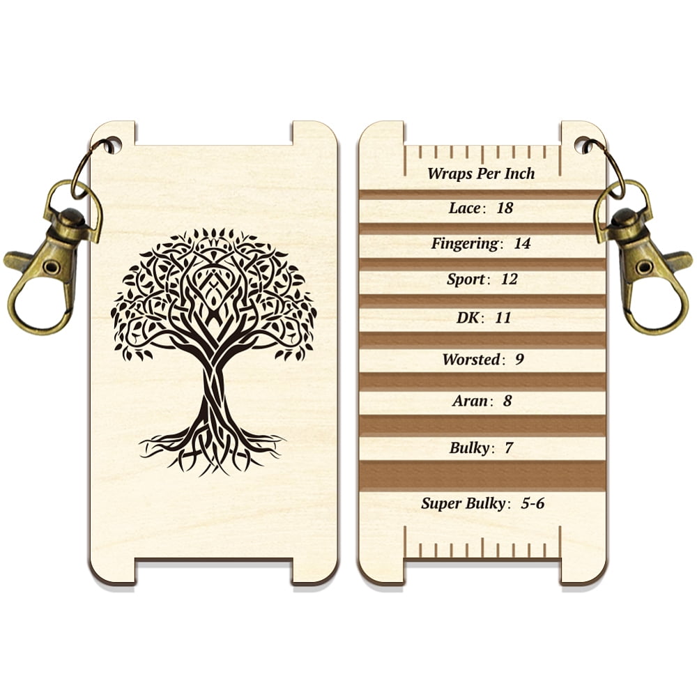 Wooden Knitting Tool Wraps Per Inch Guide Ruler Tree of Life 7.5x4x0 ...
