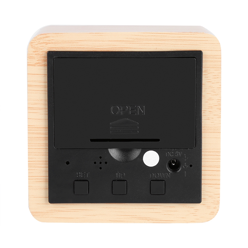 Wooden LED Digital Alarm Clock Display Time Thermometer Voice Control ...
