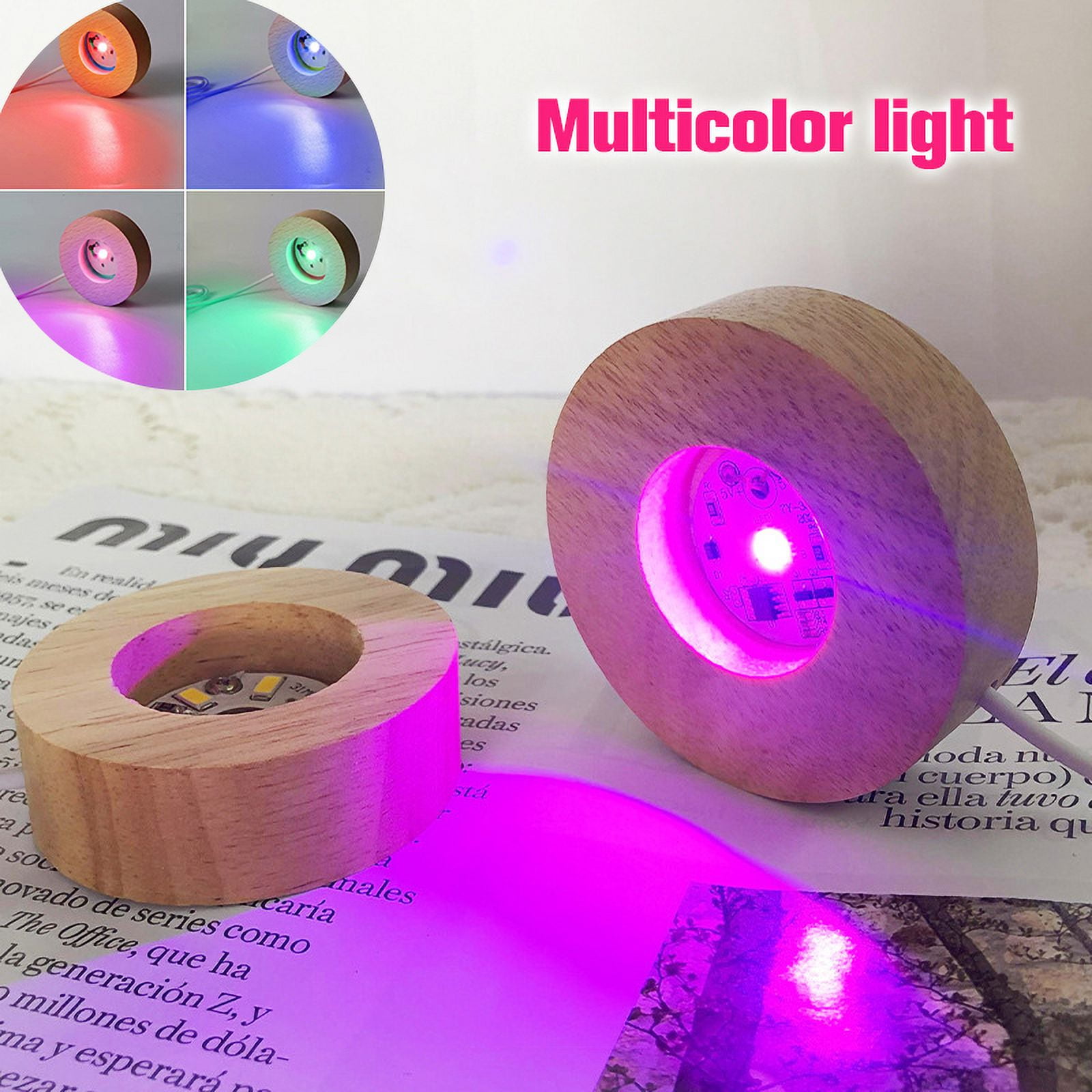 Wooden LED Light Display Base Crystal Glass Resin Art Ornament Wooden ...